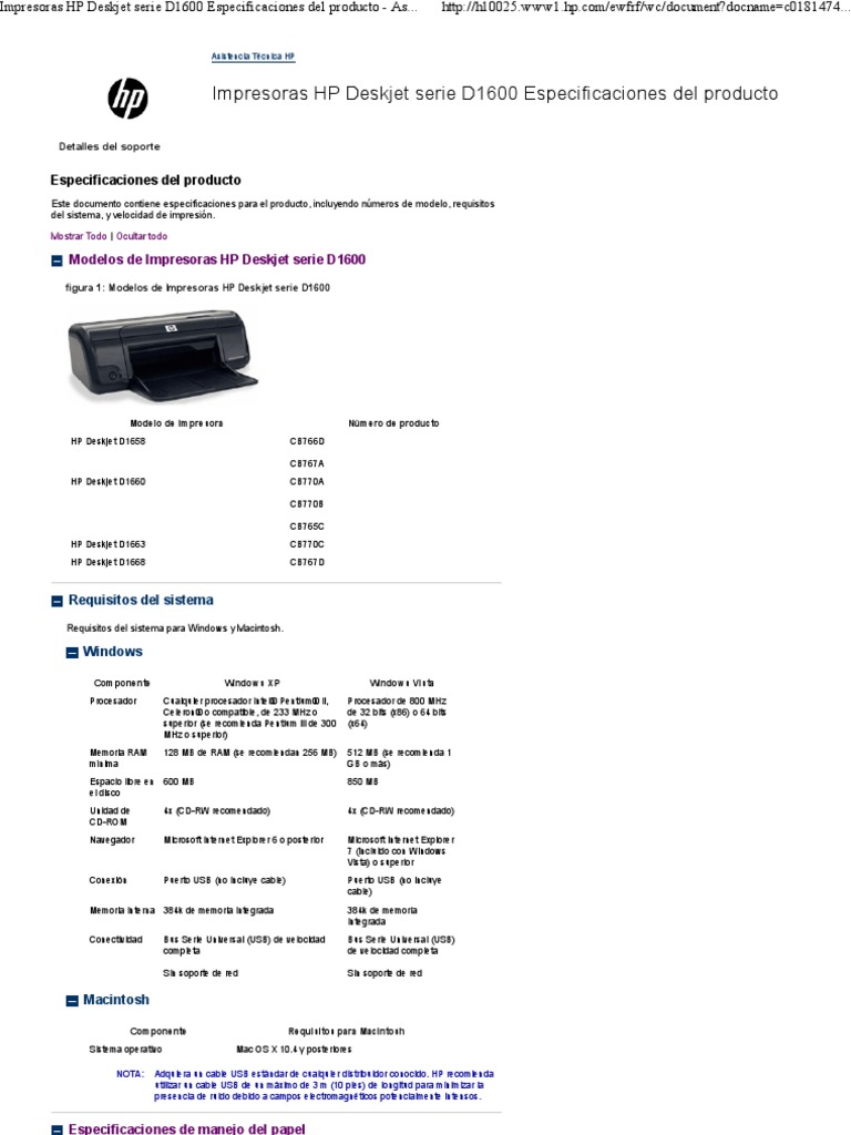 Impresoras HP Deskjet Serie D1600 | PDF | Microprocesador | Hardware de ...