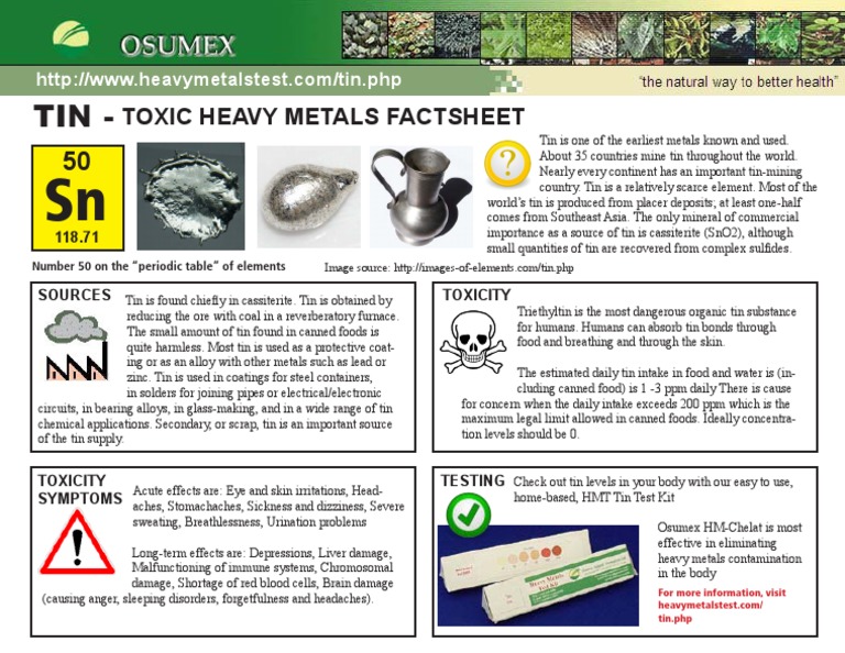 Tin Toxic Heavy Metals Fact Sheet | PDF | Tin | Metals