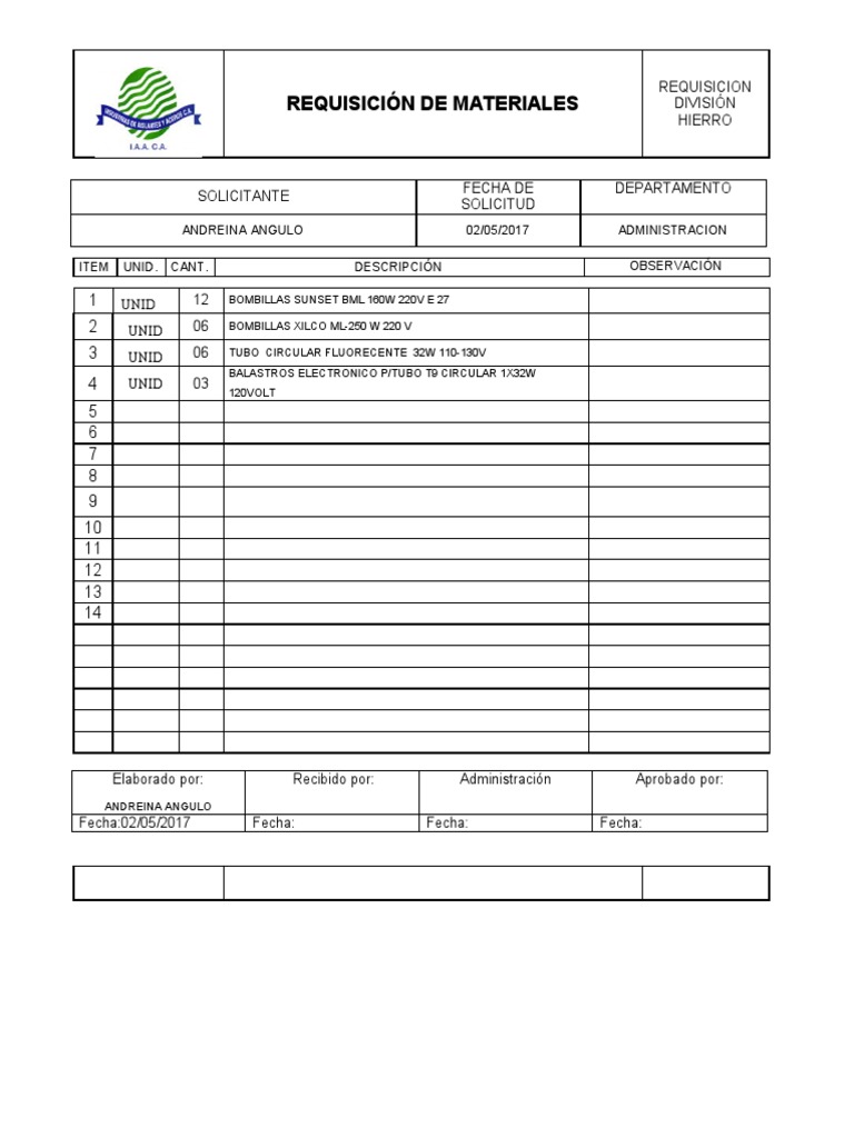 Formato de Requisicion Hierro (Papeleria) | PDF