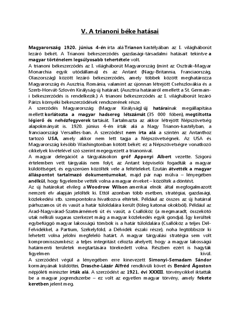 A Trianoni Béke Hatásai | PDF
