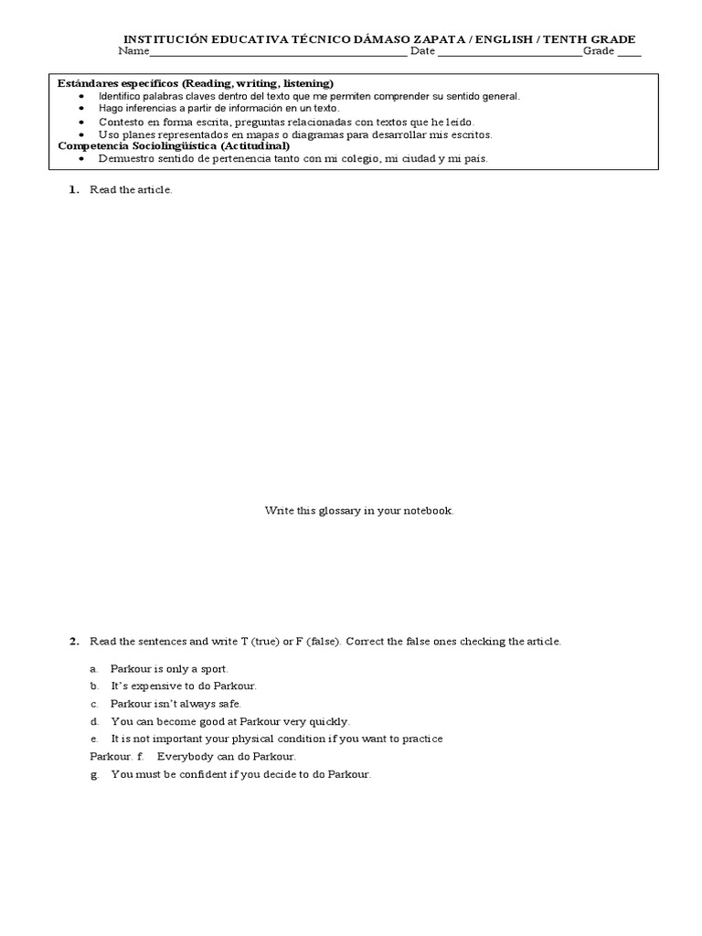 Tenth Grade Parkour Lesson | PDF | Recreation