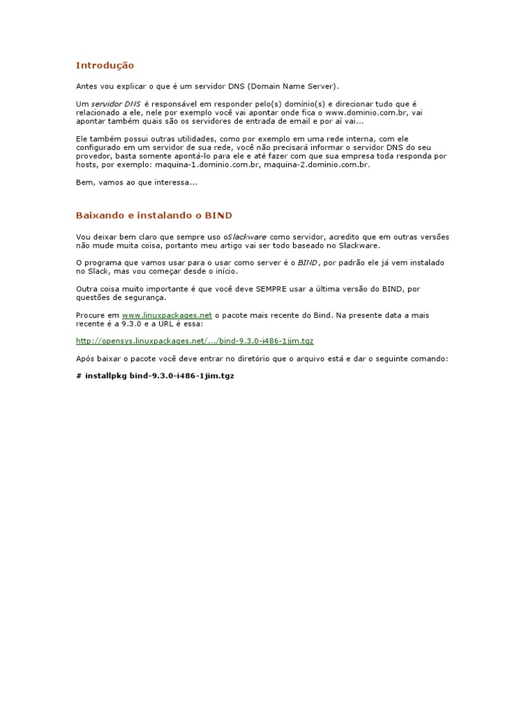 Instalando e Configurando Um Servidor Bind DNS | PDF | Sistema de Nomes de Domínio (DNS ...