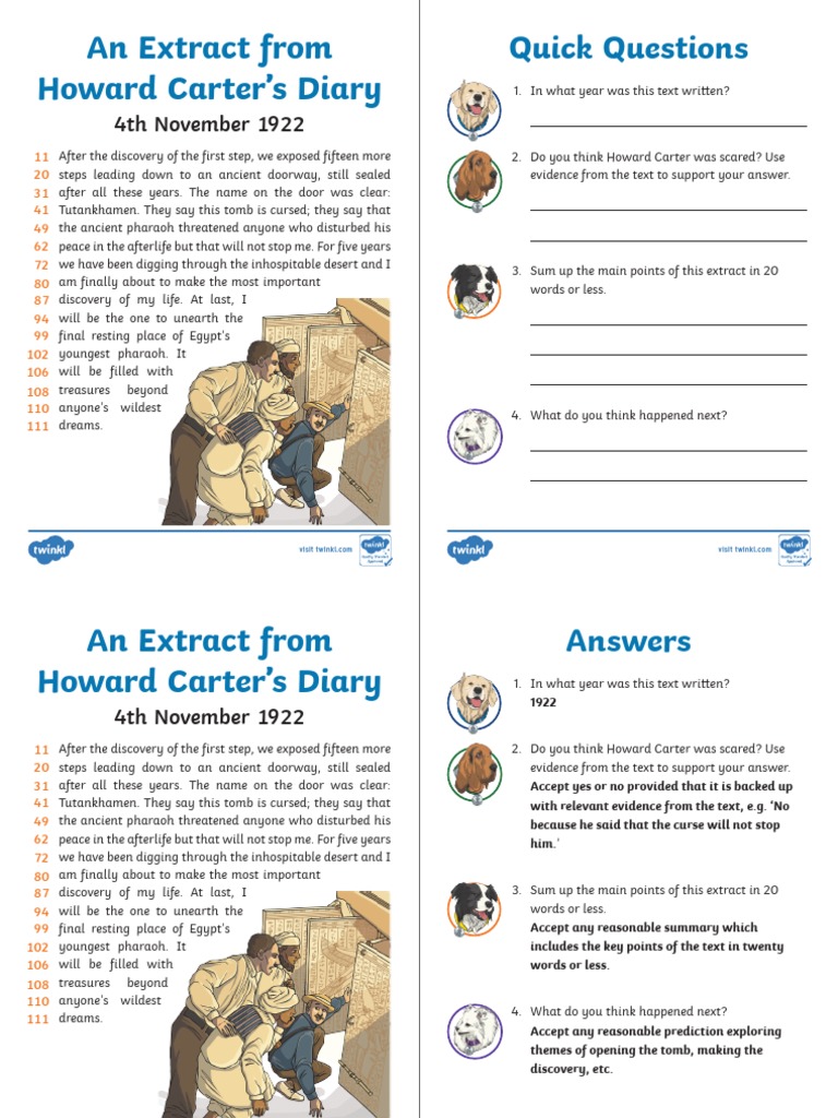 An Extract From Howard Carter's Diary: Quick Questions | PDF ...