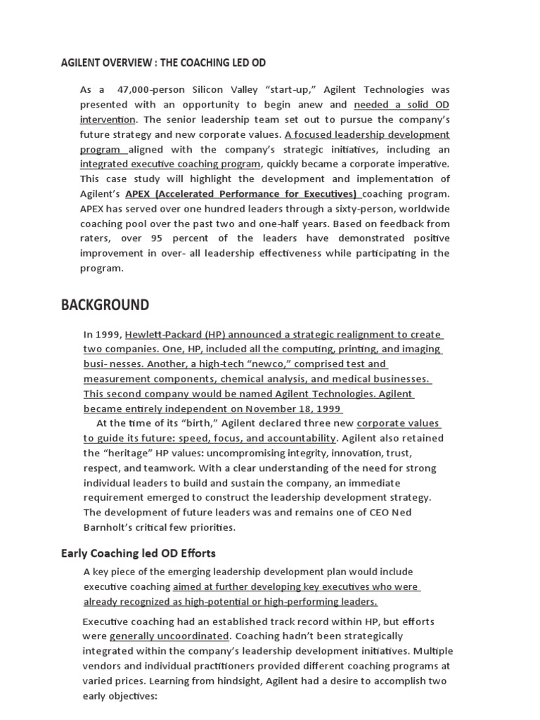 Background: Agilent Overview: The Coaching Led Od | PDF | Leadership ...