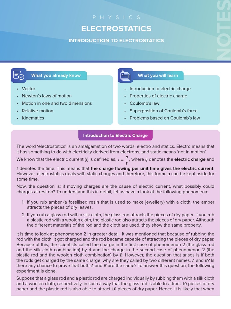 Electrostatics 1 | PDF | Electric Charge | Electrostatics