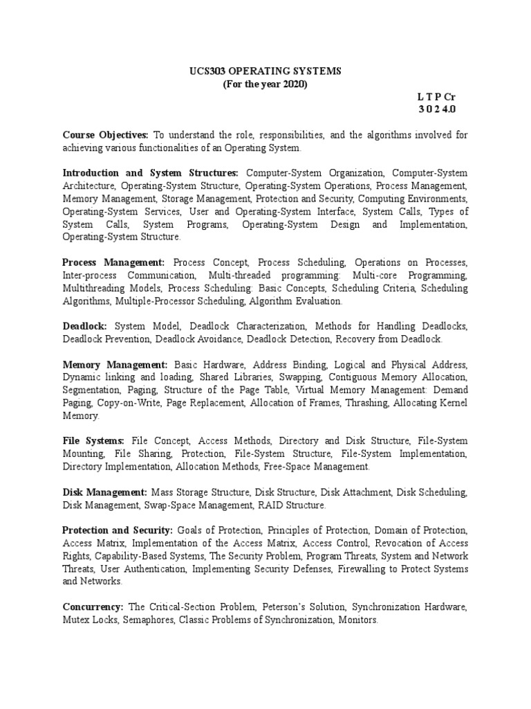 UCS303 Syllabus For 2020 and 2021 | PDF | Operating System | Process ...