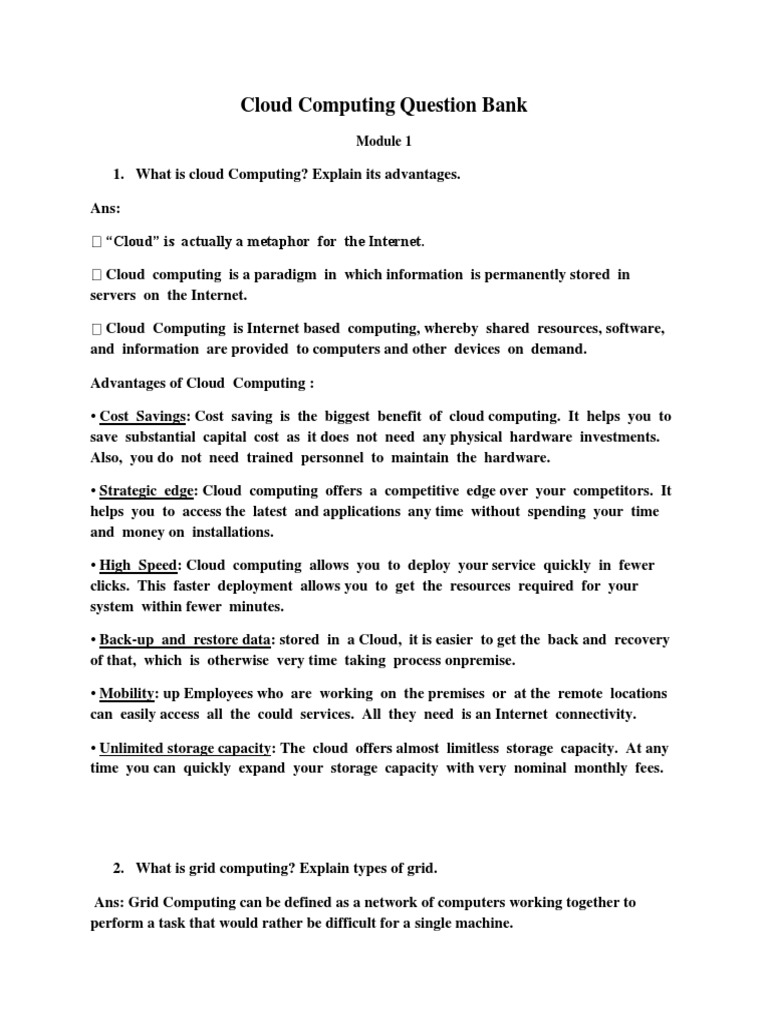 Cloud Computing Question Bank | PDF | Cloud Computing | Grid Computing