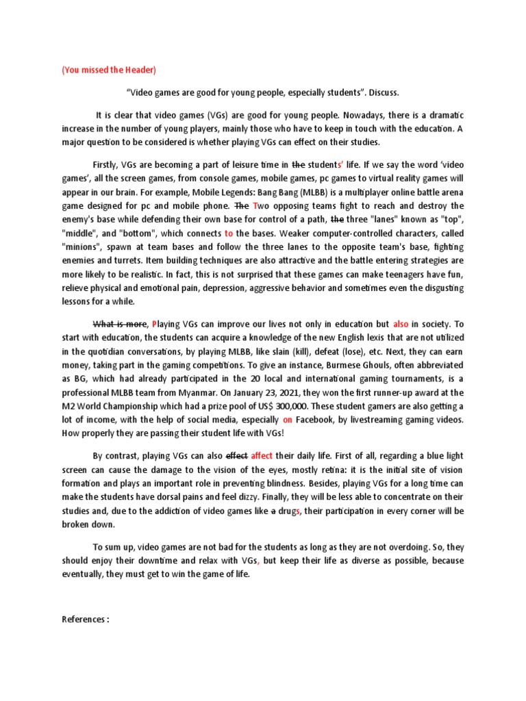 Video Games Argumentative Essay | PDF