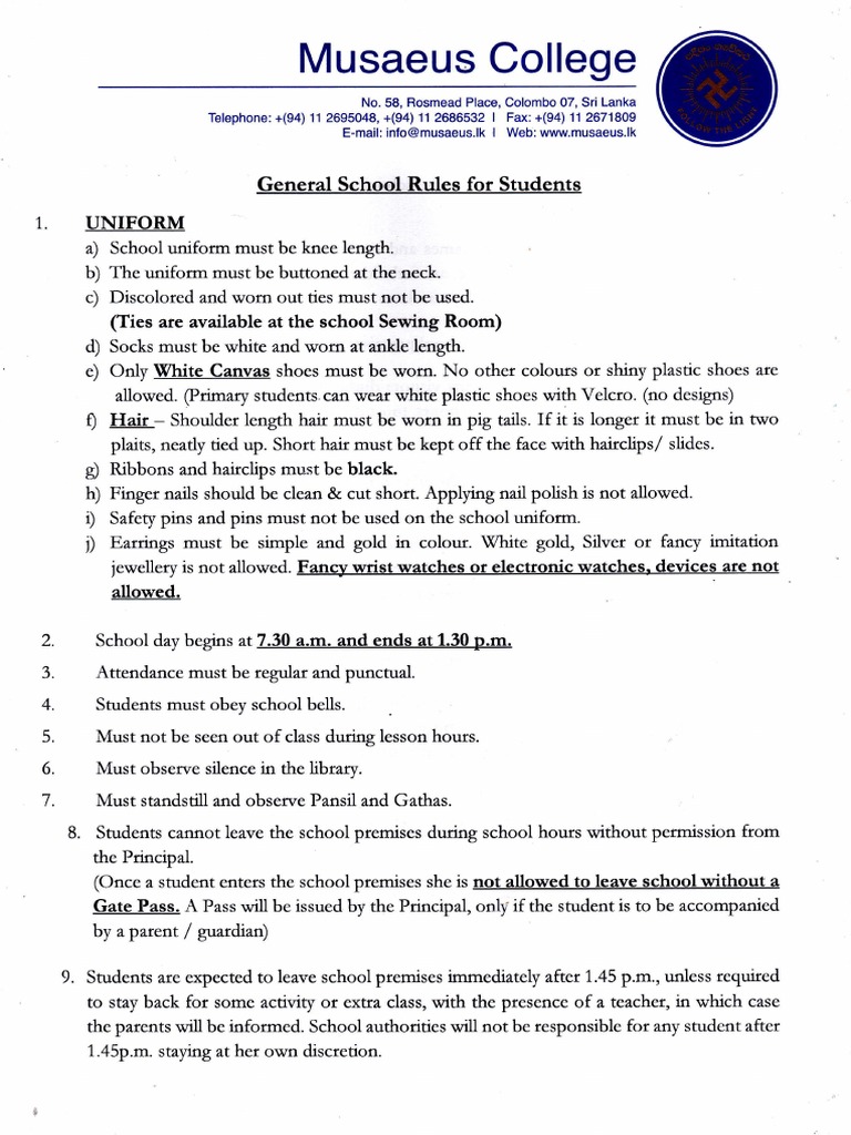 General School Rules For Students | PDF | Clothing