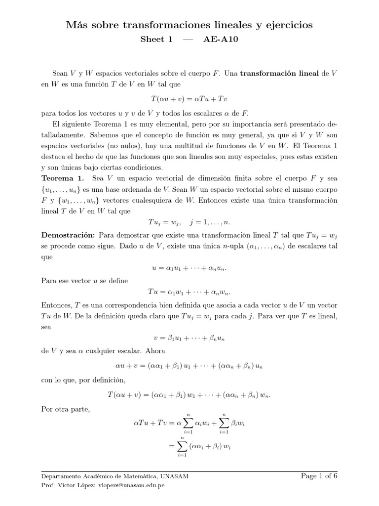 S3 - Transformaciones Lineales EJERCICIOS | PDF | Mapa lineal | Espacio vectorial