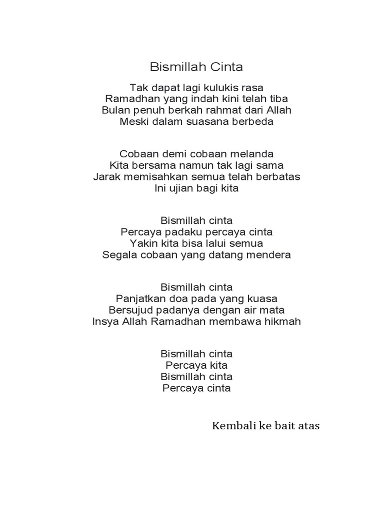 Lirik Lagu Bismillah Cinta dan Qasidah | PDF