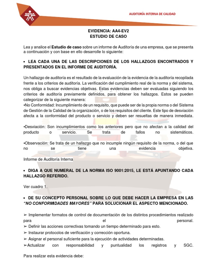 Formato Evidencia AA4 Ev2 Estudio de Caso | PDF | Auditoría | Calidad (comercial)