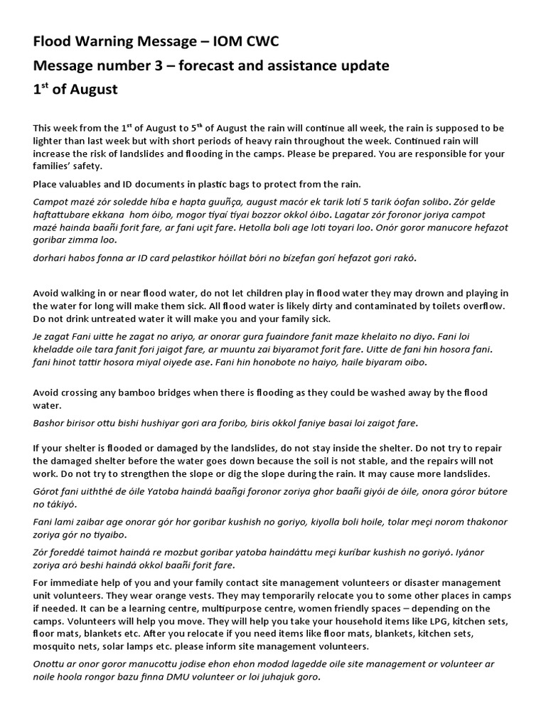 Flood Warning Message 3 - English - V1 | PDF | Natural Disasters ...