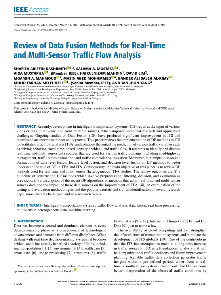 Review of Data Fusion Methods For Real-Time and Multi-Sensor Traffic Flow Analysis | PDF ...
