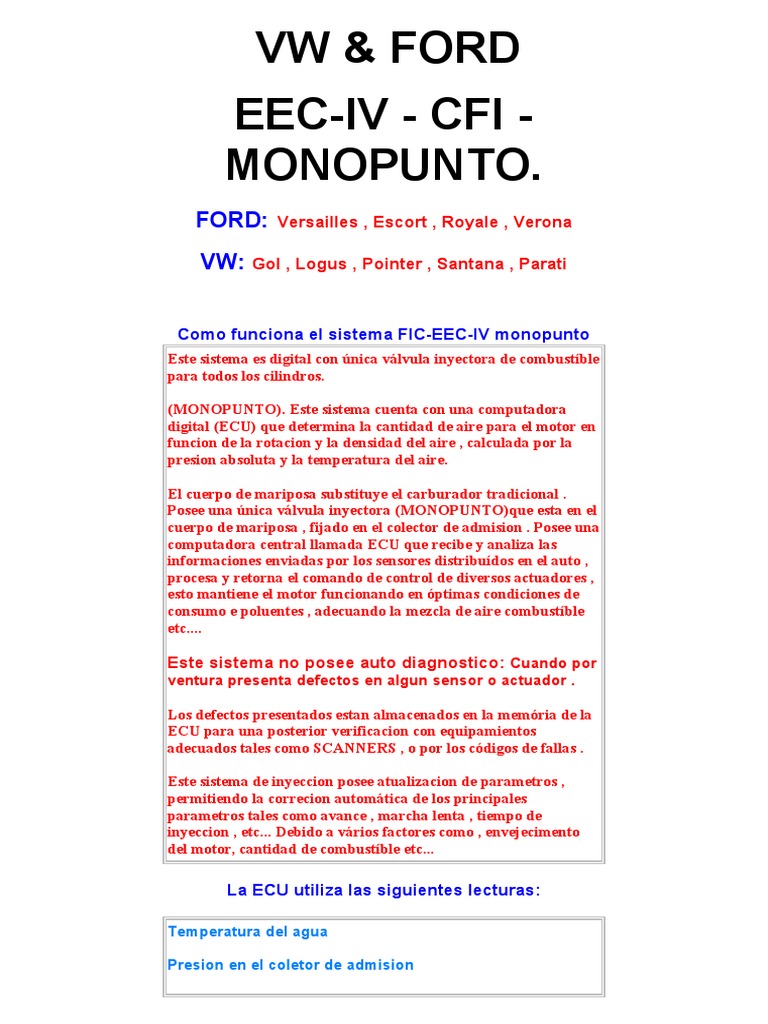 Funcionamiento del Sistema FIC-EEC-IV | PDF | Inyección de combustible ...