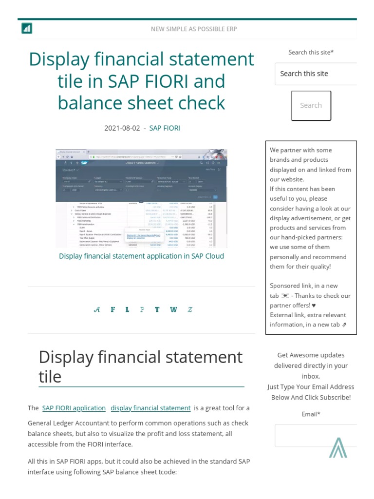 Display Financial Statement Tile in SAP FIORI and Balance Sheet Check ...