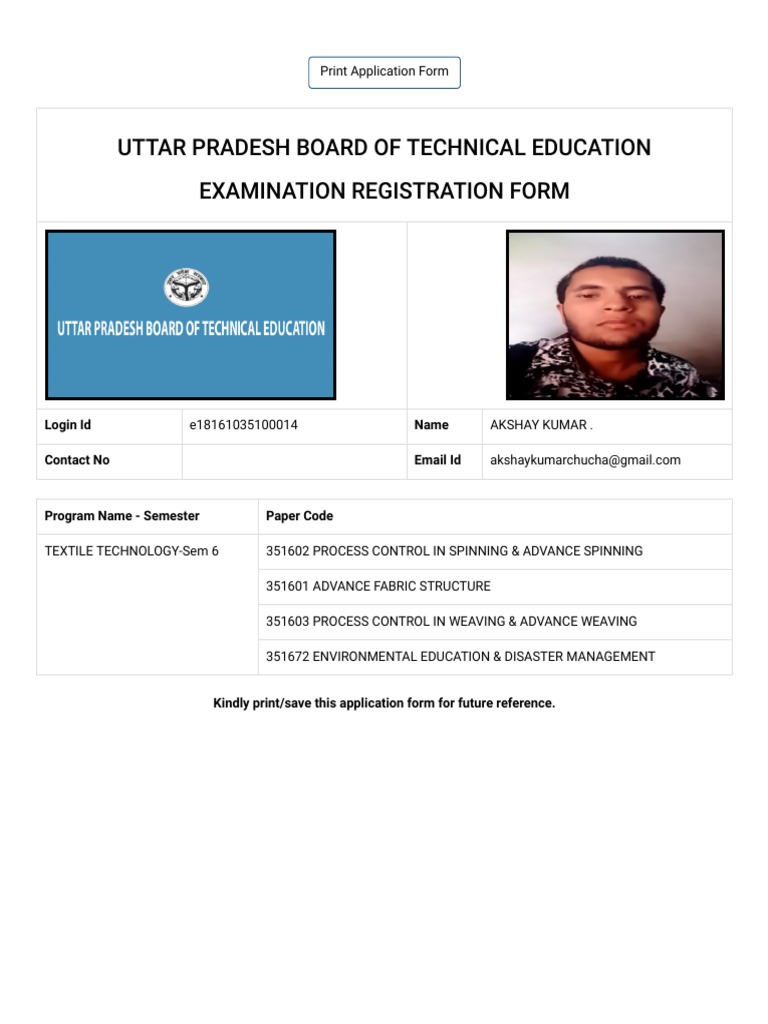 Uttar Pradesh Board of Technical Education Examination Registration ...