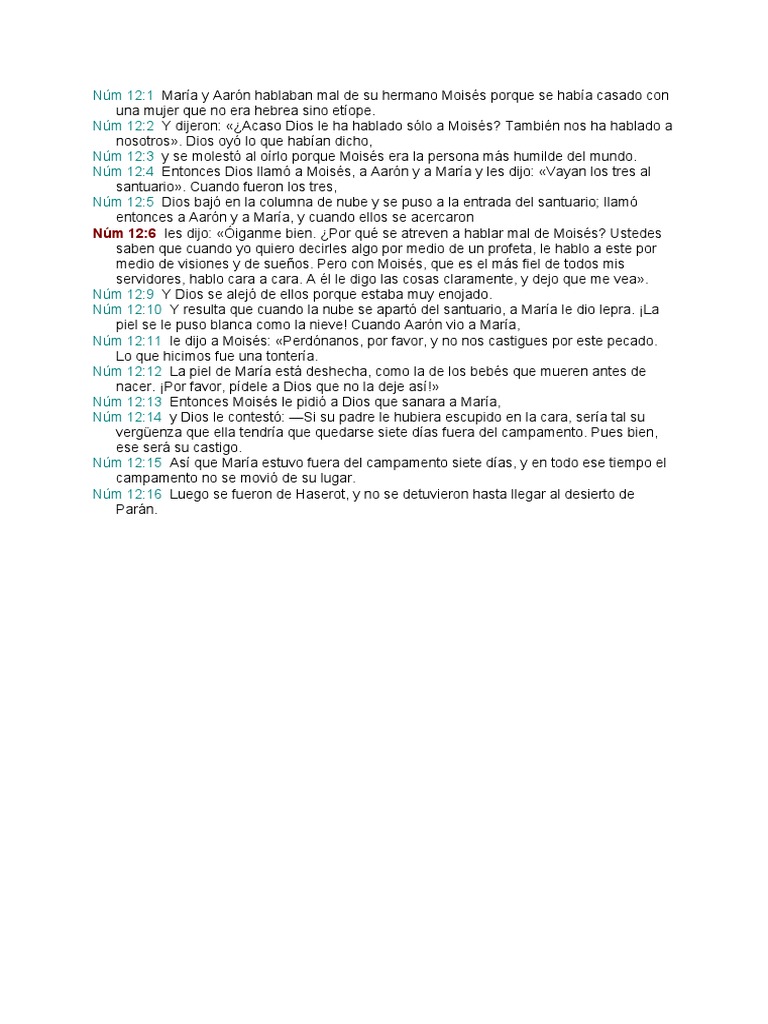 Maria y Aaron Murmuran Contra Moises - Biblia | PDF