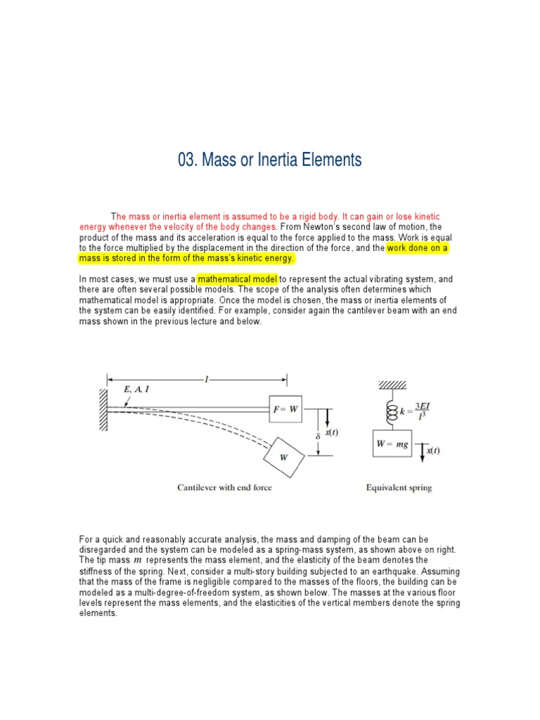 Mass and Inertia in Vibrations | PDF | Force | Mass