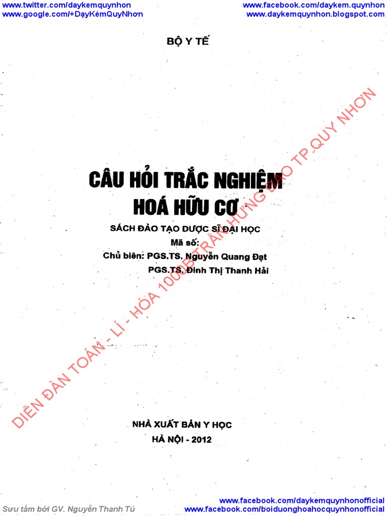Cau Hoi Trac Nghiem Hoa Huu Co Sach Dao Tao Duoc Si Dai Hoc Nguyen Quang Dat Bo y Te NXB y Hoc ...