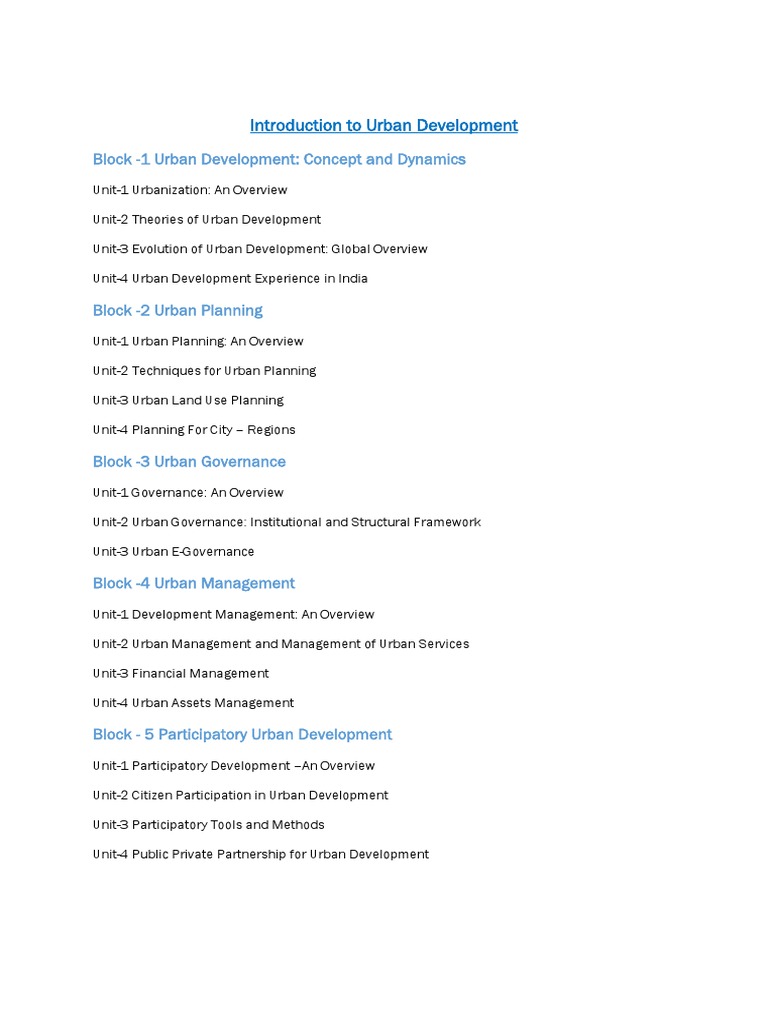 1 - Introduction To Urban Development | PDF | Urbanization | Sanitation