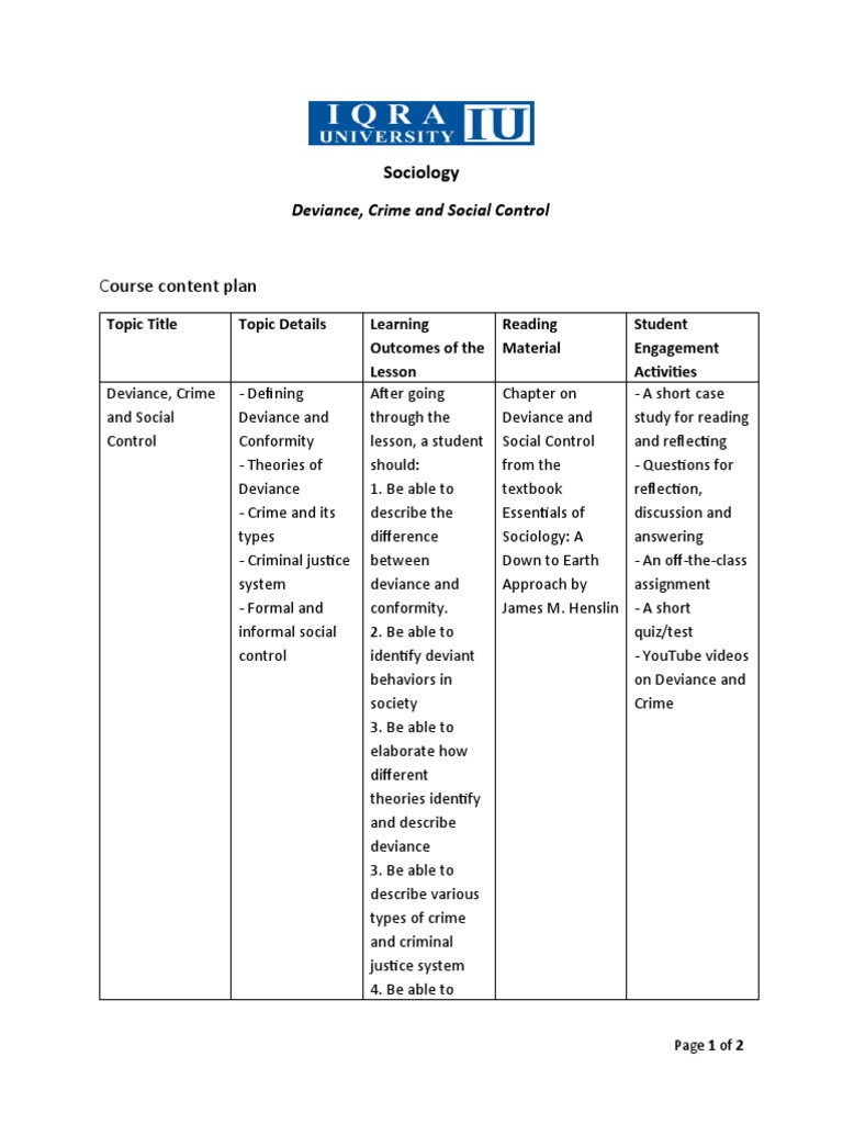 Deviance, Crime and Social Control - Course Content Plan | PDF ...