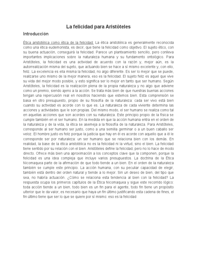 La felicidad según Aristóteles | PDF | Felicidad | Aristóteles