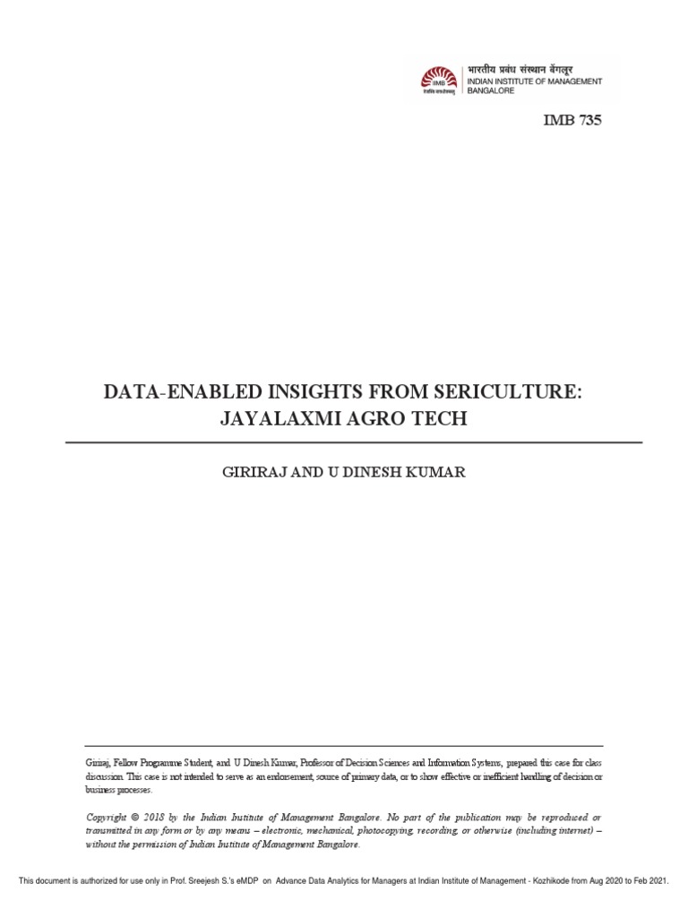 Data Enabled Insights From Sericulture Jayalaxmi Agro Tech | PDF | Silk | Pupa