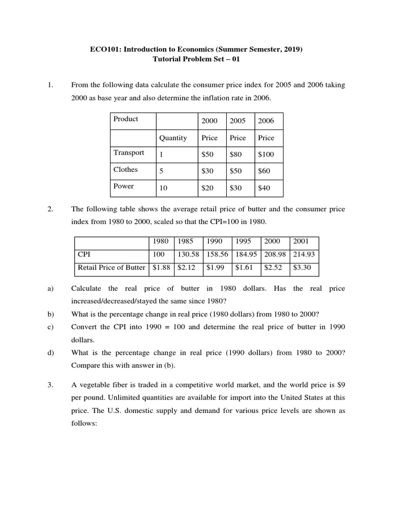 ECO101: Introduction To Economics (Summer Semester, 2019) Tutorial ...