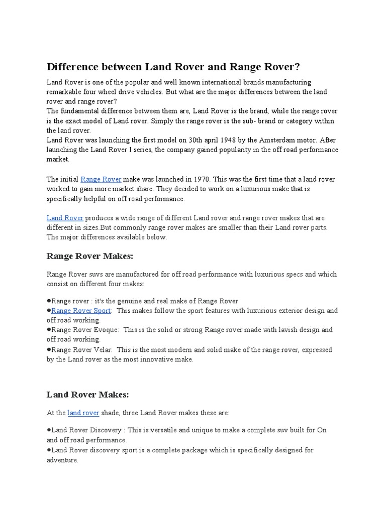 Difference Between Land Rover and Range Rover | PDF | Sport Utility ...