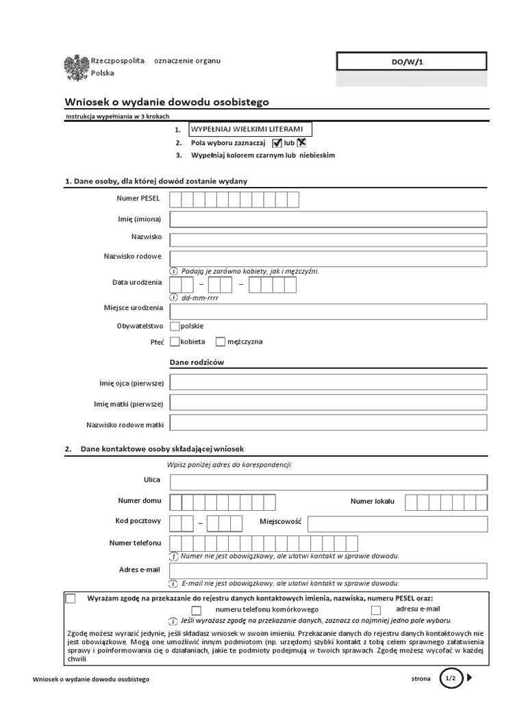 Formularz Wniosku o Wydanie Dowodu Osobistego | PDF