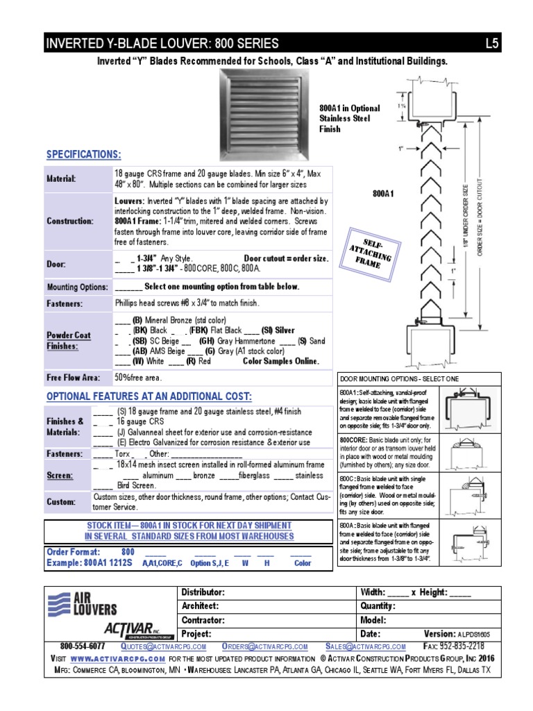 L5 Inverted Y-Blade Louver: 800 Series | PDF | Screw | Metals