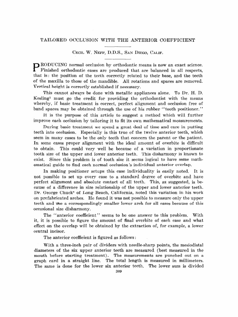 1949 Neff TAILORED OCCLUSION WITH THE ANTERIOR COEFFICI | PDF ...