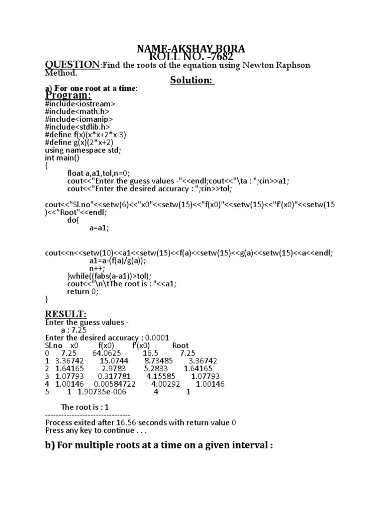 Newton Raphson Method in C++ | PDF