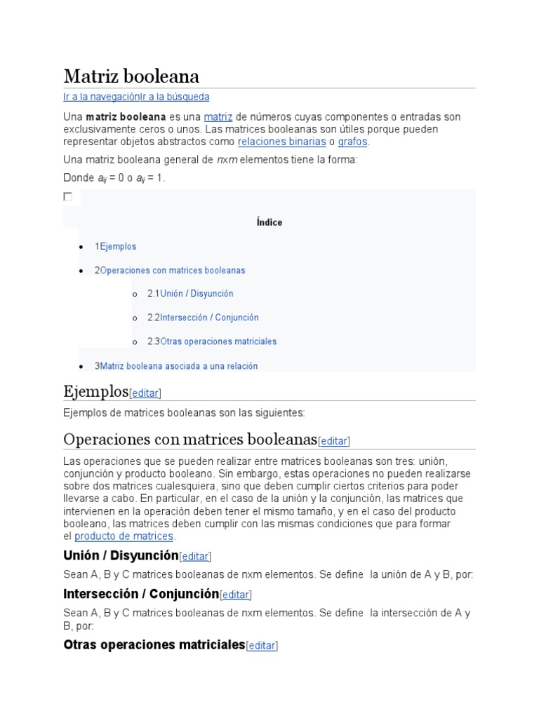Matriz Booleana | Descargar gratis PDF | Matriz (Matemáticas) | Álgebra