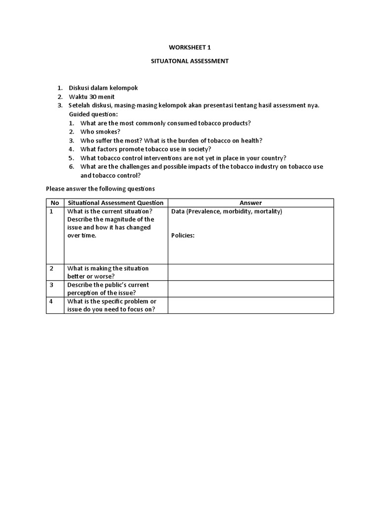Worksheet - Planning For Health Promotion | PDF
