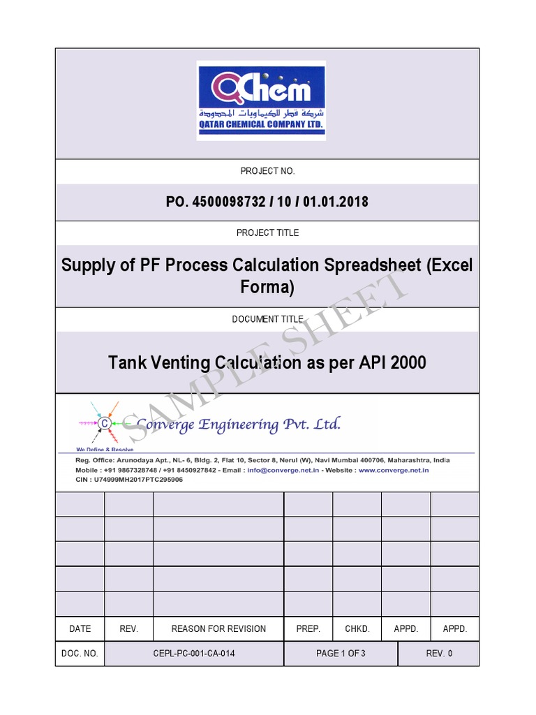 Sample Sheet: Supply of PF Process Calculation Spreadsheet (Excel Forma ...