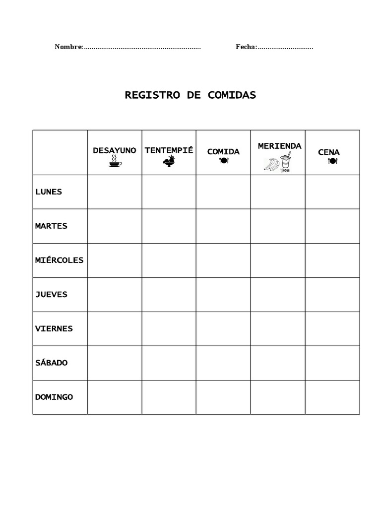 Registro Semanal de Comidas Diarias | PDF