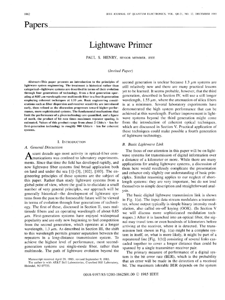 Evolution of Lightwave Systems: A Historical Perspective on the ...