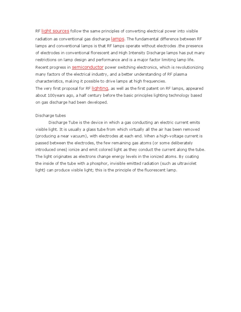 RF Light Sources: Electrode-Free Lamps | PDF