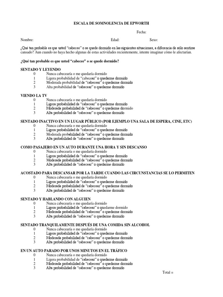 Escala de Somnolencia de Epworth | PDF | Relaciones personales, crianza ...