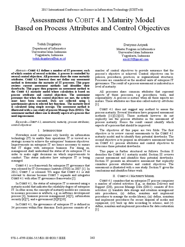 Assessment To Cobit 4 1 Maturity Model Pdf Performance Indicator Cobit