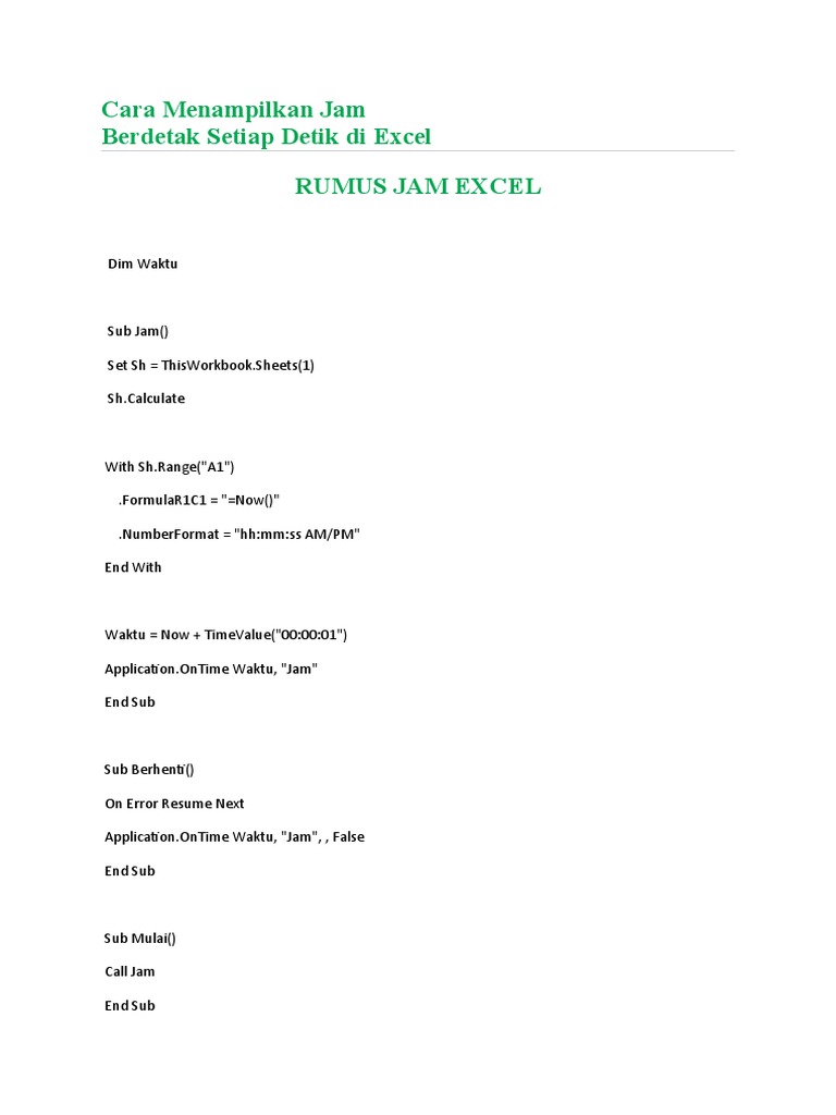 Rumus Jam Otomatis Excel | PDF