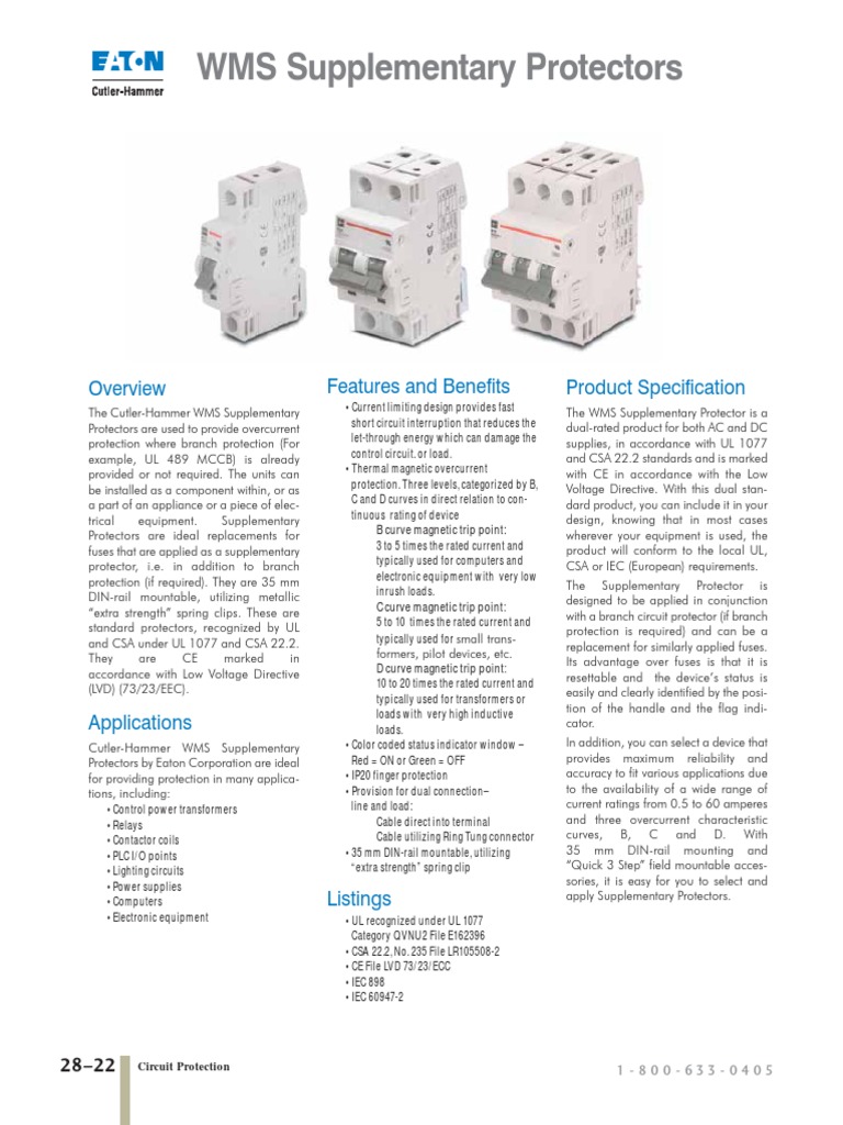 WMS Supplementary Protectors: Product Specification Features and ...