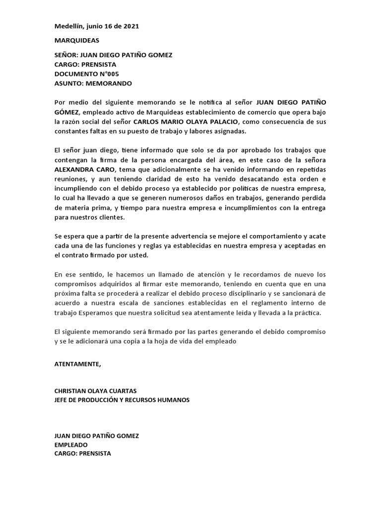 Ejemplo Memorando Laboral | PDF