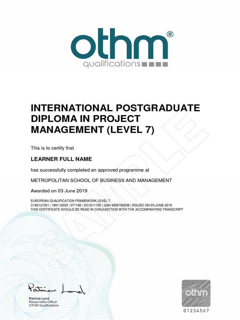 International PGD MSBM ELP PGD Level 7 Sample Certificate | PDF | Business
