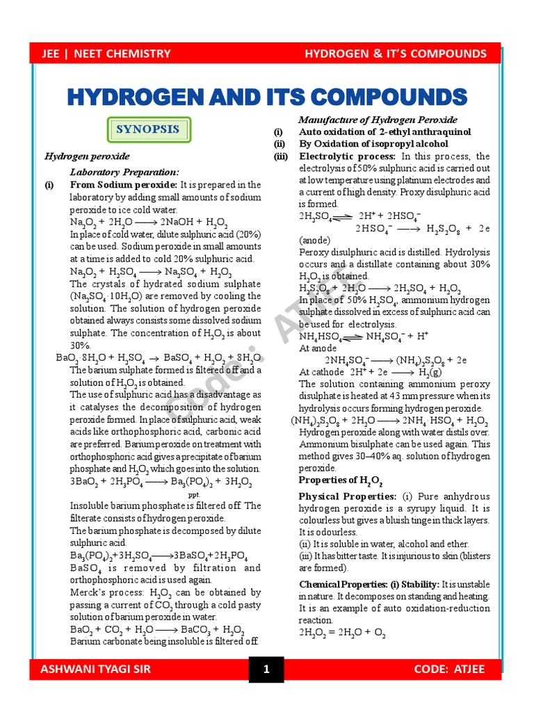 3.hydrogen Its Compound | PDF | Hydrogen Peroxide | Sulfuric Acid