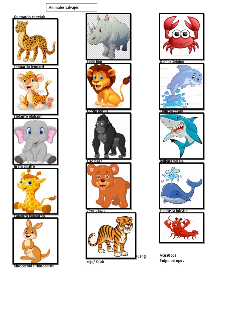 Animales Salvajes en Ingles | PDF