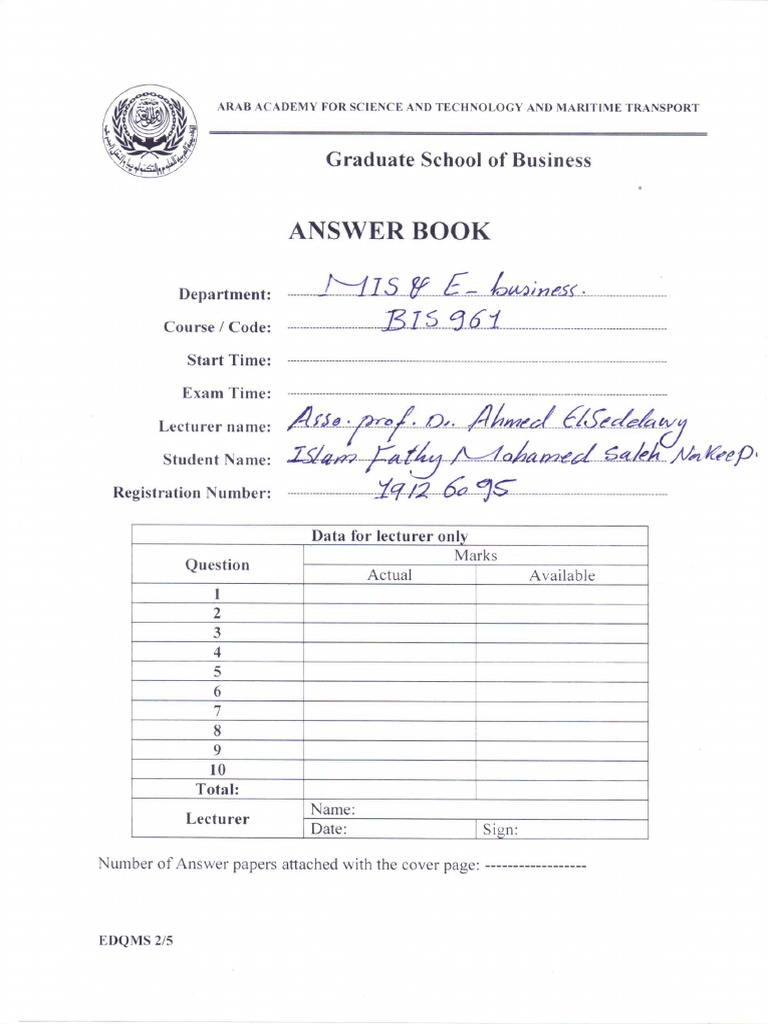 Final Exam MIS & E-Business-Islam Fathy Mohamed Saleh Nakeep | PDF