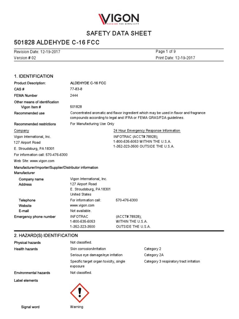 Aldehyde C16 Strawberry SDS | PDF | Dangerous Goods | Firefighting